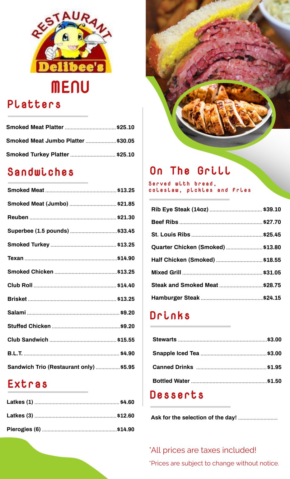 Menu - Delibee - West Island's best Smoked Meat